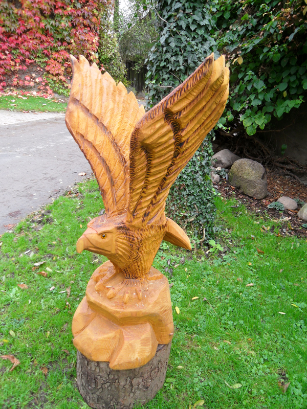 Schnitzerei mit der Kettensäge, Eule Adler